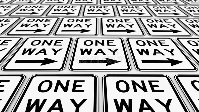 Floor Covered in Tight Grid of Right Pointing One Way Signs Stock ...
