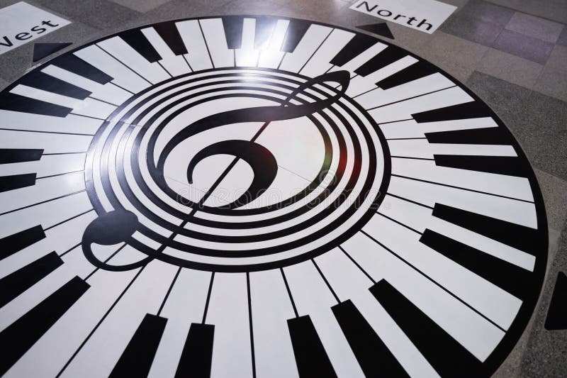 The Floor of the Hall with Musical Patterns and Piano Keys is Round ...