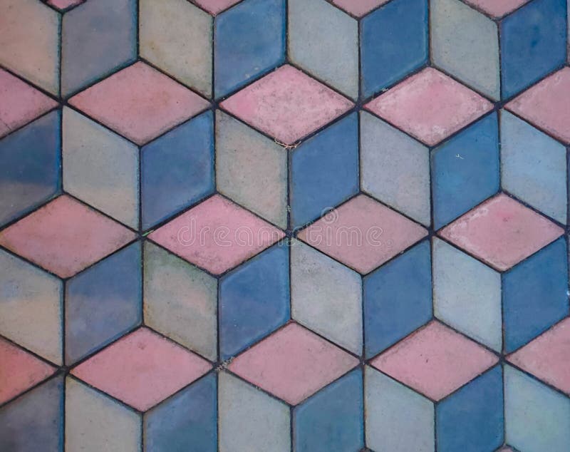 A Floor Has a Pink and Blue Cube Motif Stock Image - Image of cube ...