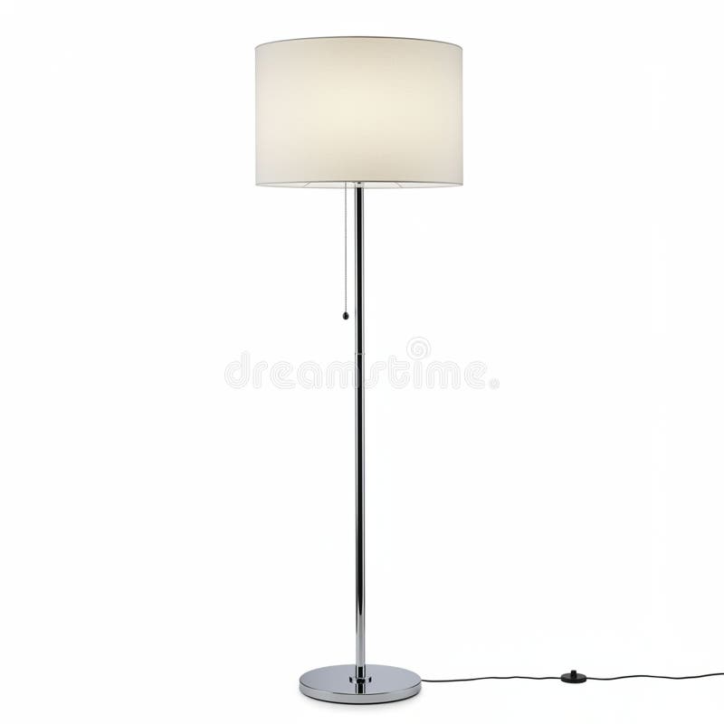 Floor Lamp Featuring a Sleek, Chrome Base with a Polished Cylindrical ...