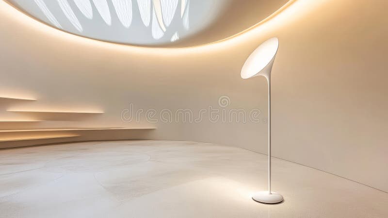 A Floor Lamp, White Grid Ceiling, and Architectural Perspective Define ...