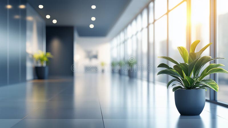 Floor Level View, Empty Foyer of an Office Space Illuminated by ...
