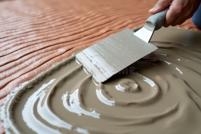 Worker Spreads Self Leveling Compound on Subfloor, Generative Ai Stock ...