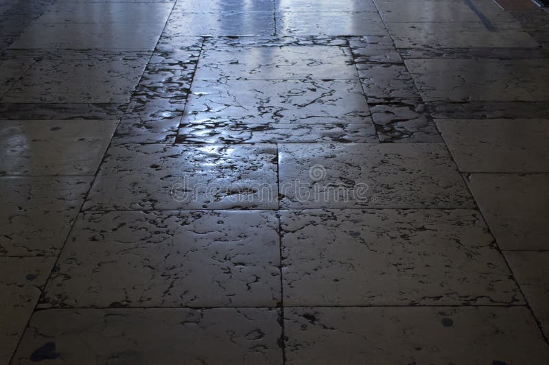 Floor from an Old Textured Stone Tile with Reflection Stock Photo ...