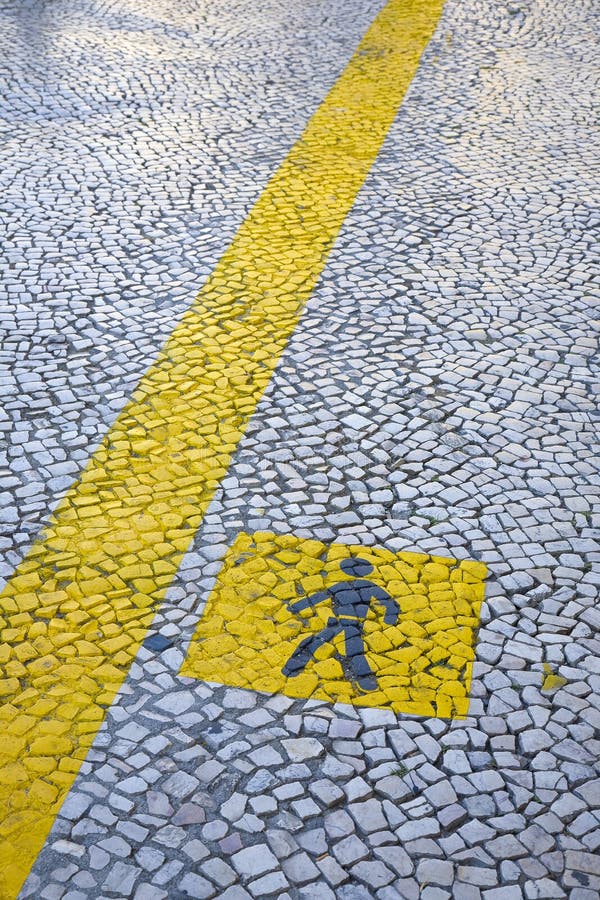 Floor Painted Yellow Walk Line Stock Photo - Image of paint, pavement ...