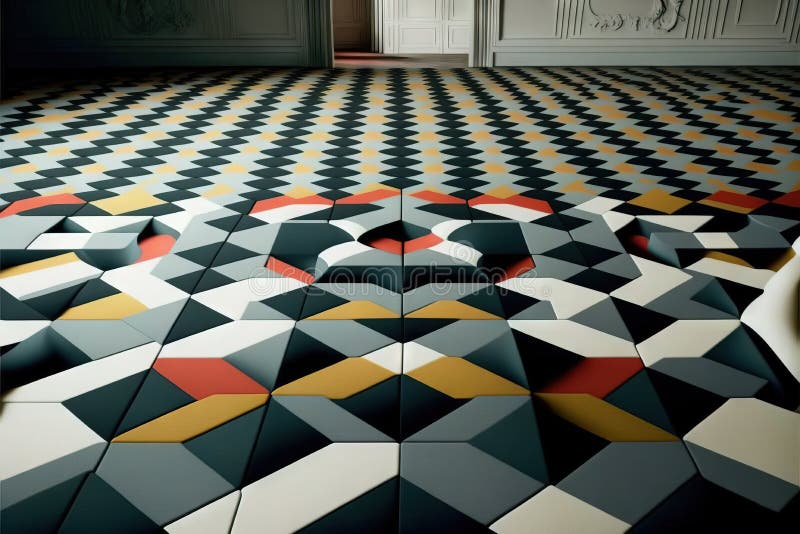 A Floor with a Pattern of Different Colors and Shapes on it Stock ...
