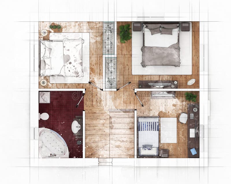 Floor plan sketch stock illustration. Illustration of drawing - 100532042