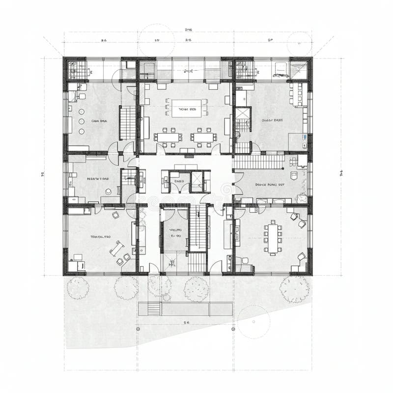 Floor Plan of a Building Featuring a Symmetrical Layout with a Central ...