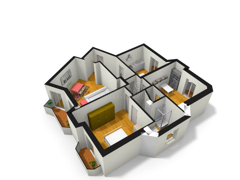 Floor Plan. Color Floor Plans 3d. 3D Illustration Floor Plan Stock ...