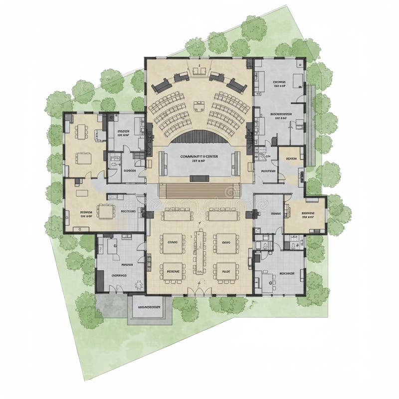 Floor Plan of a Community Center Featuring a Central Auditorium with ...