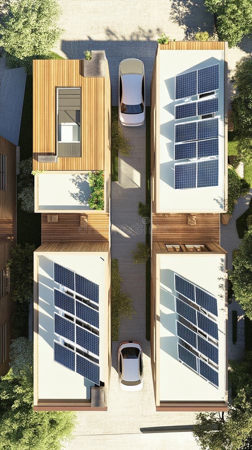 Floor Plan of a Contemporary Urban Home with Rooftop Solar Panels Stock ...