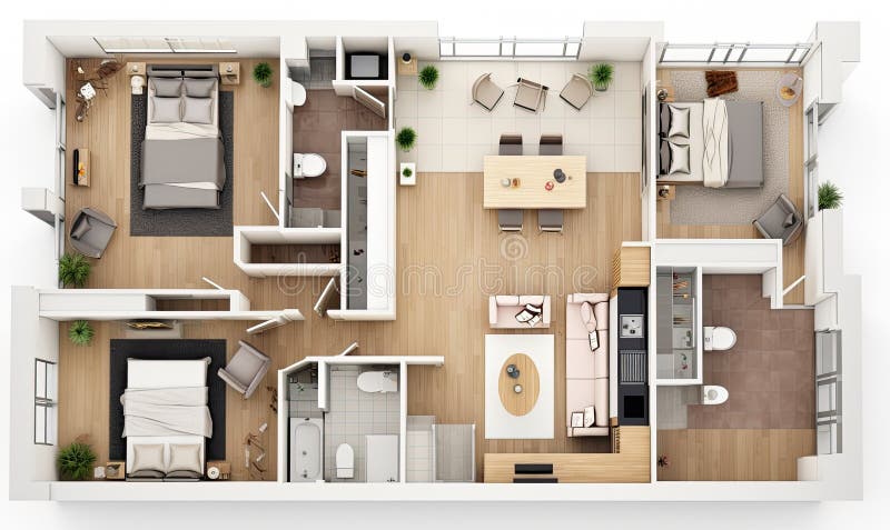 Floor Plan of a Cozy Two Bedroom Apartment Stock Illustration ...