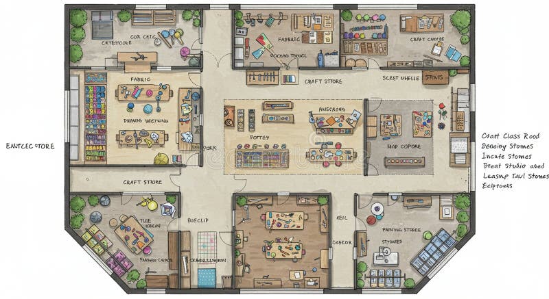 Floor Plan of a Craft Workshop Featuring Multiple Rooms and ...