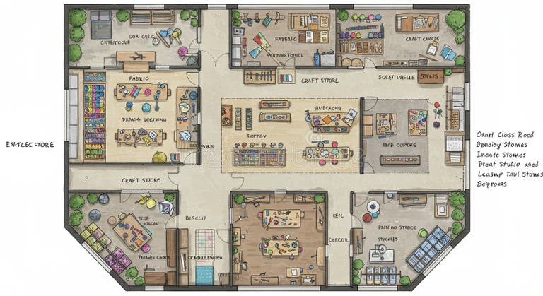 Floor Plan of a Craft Workshop Featuring Multiple Rooms and ...