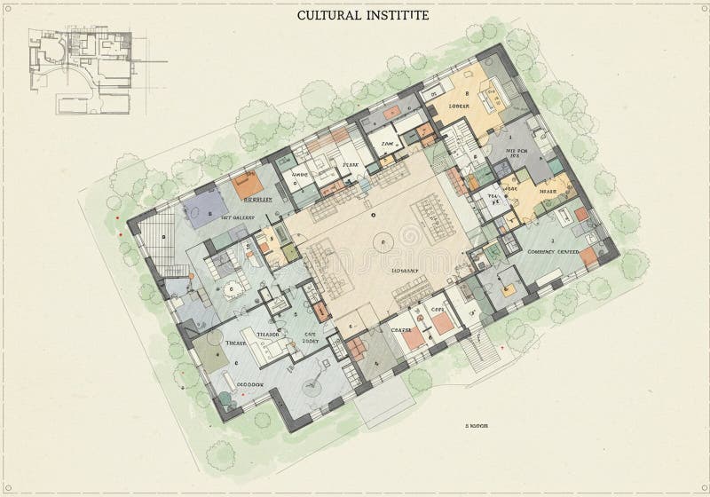 Floor Plan of a Cultural Institute Featuring a Rectangular Layout with ...