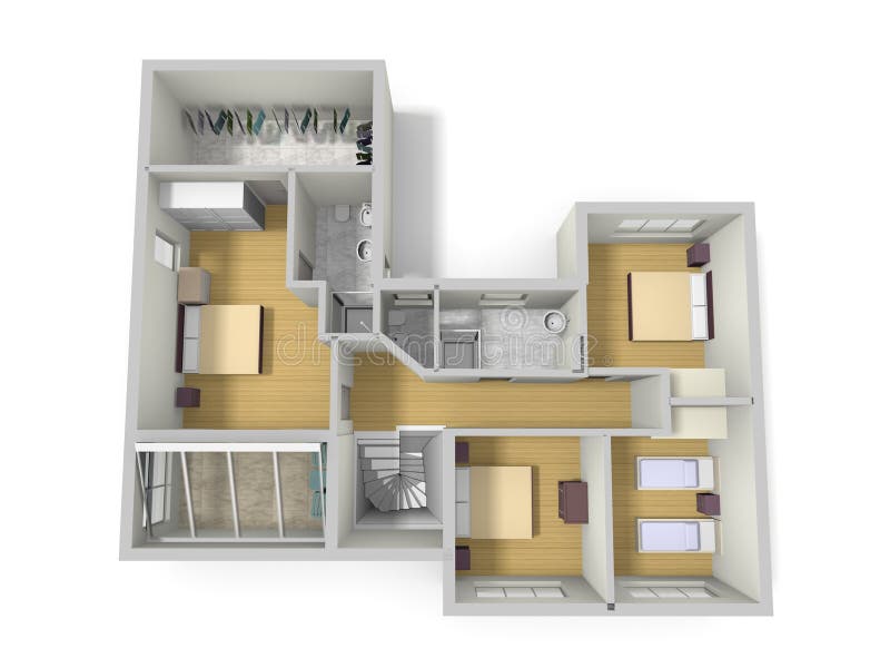 Floor Plan 3d. Color Floor Plan. Stock Illustration - Illustration of ...