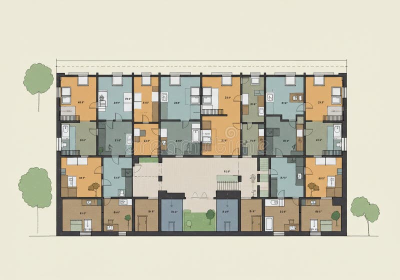 Floor Plan Depicting a Multi-unit Residential Building Layout with ...