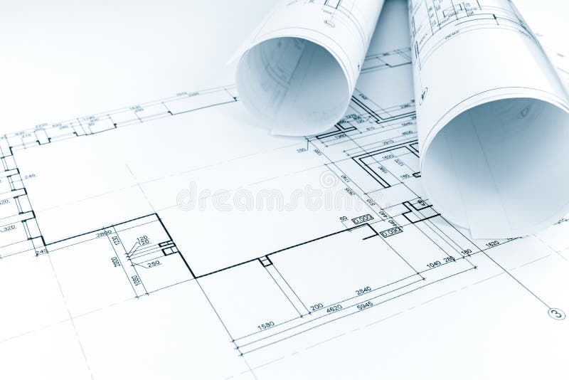 Rolls with Floor Plans and Blueprints on Architect Workplace Stock ...