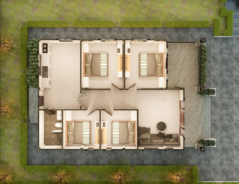Floor Plan of a Home Top View 3D Illustration. Stock Illustration ...