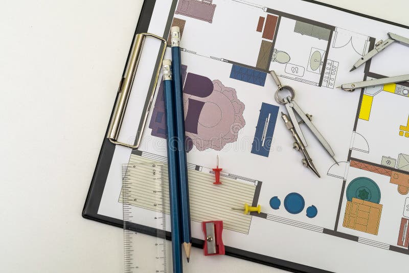 Floor Plan of a House with Work Tool on Desk Stock Photo - Image of ...