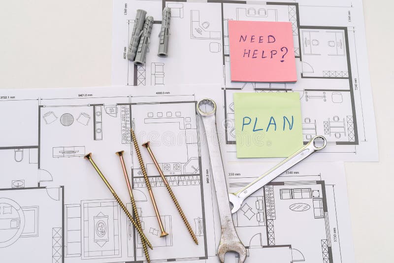 Floor Plan of a House with Work Tool on Desk Stock Image - Image of ...