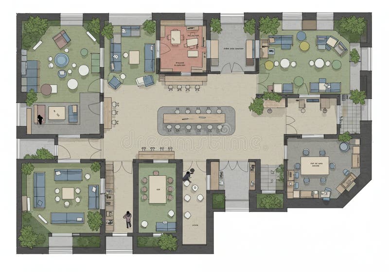 Floor Plan Illustration Featuring a Spacious Office or Co-working ...