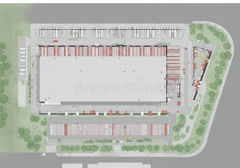 Floor Plan of a Large Warehouse Facility with a Rectangular Main ...