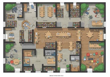 Floor Plan of a Library, Featuring Distinct Areas Like a Computer Room ...