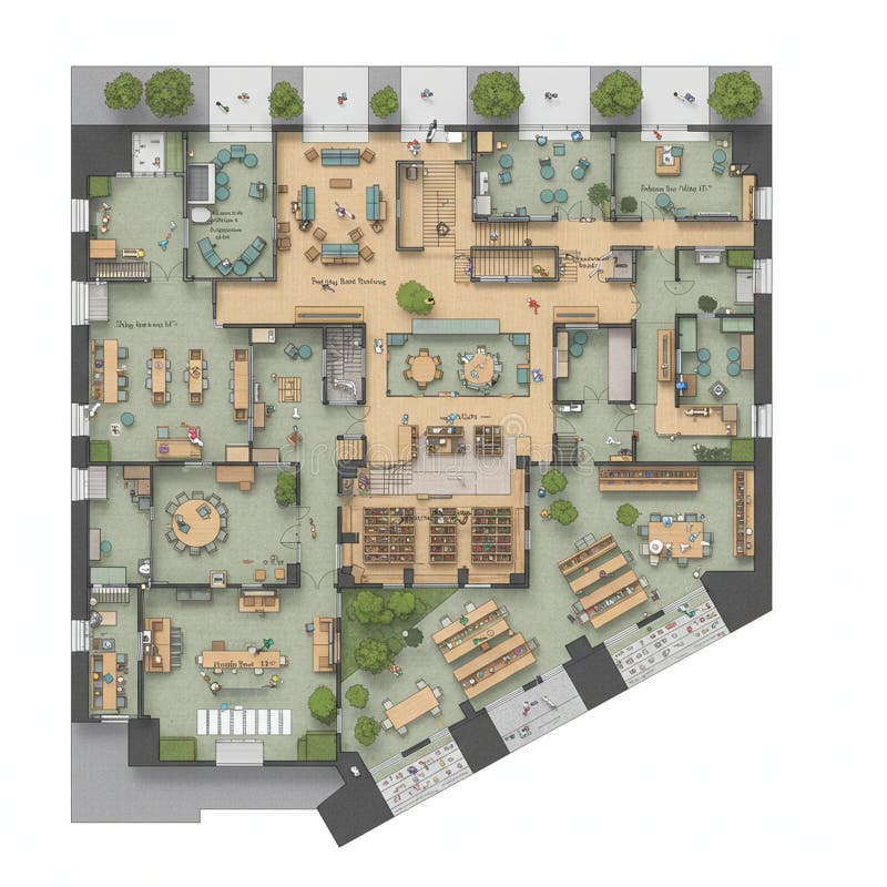 Floor Plan of a Library, Featuring Multiple Rooms with Various Seating ...