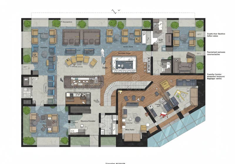 Floor Plan of a Modern Office Layout Featuring Various Zones. the ...