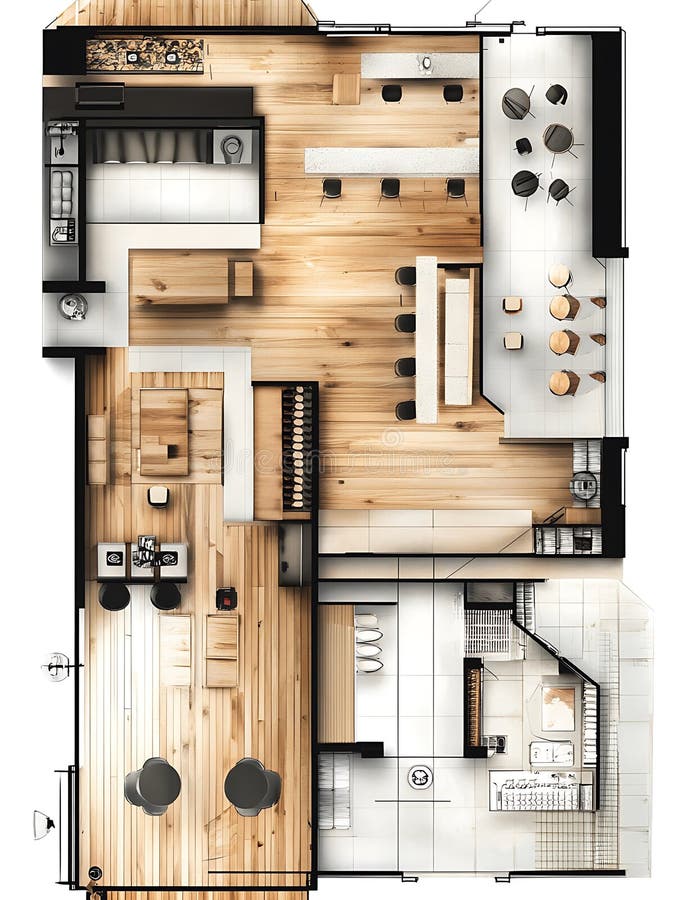 Floor Plan of a Modern Open-concept Apartment Featuring a Combination ...