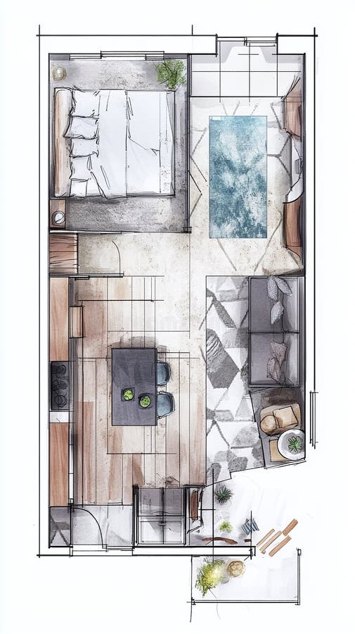 Floor Plan of a Modern Studio Apartment with Creative Use of Small ...