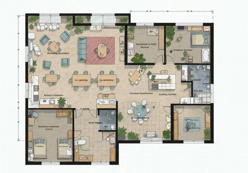 Floor Plan of a Multi-functional Space Features Co-working Areas ...