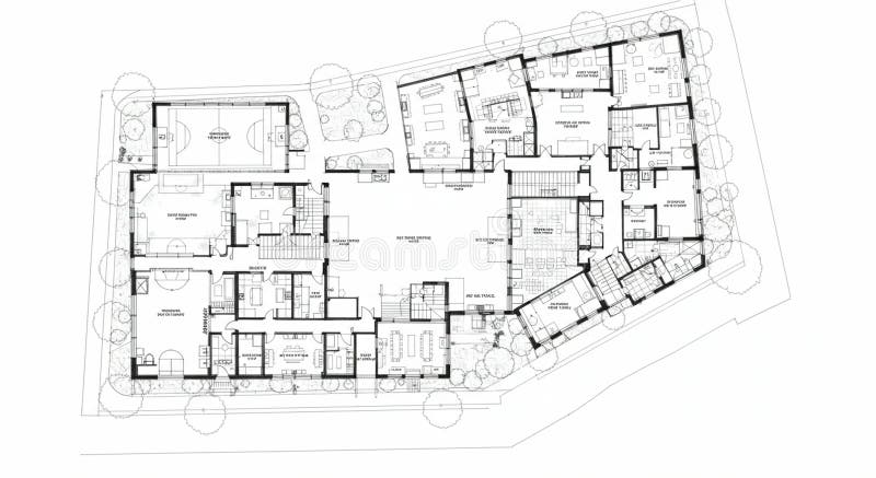 Floor Plan of a Multi-unit Residential Building Featuring Multiple ...