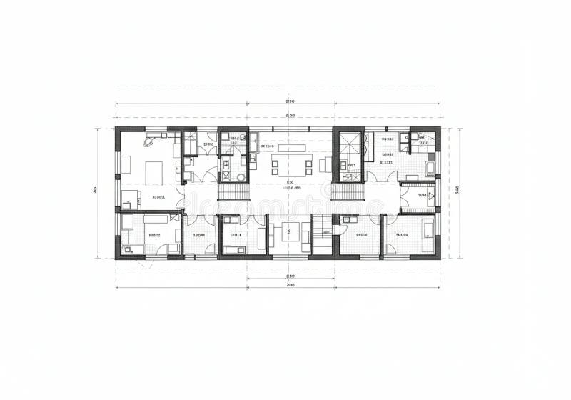 Floor Plan of a Narrow, Rectangular Building with Clearly Marked ...