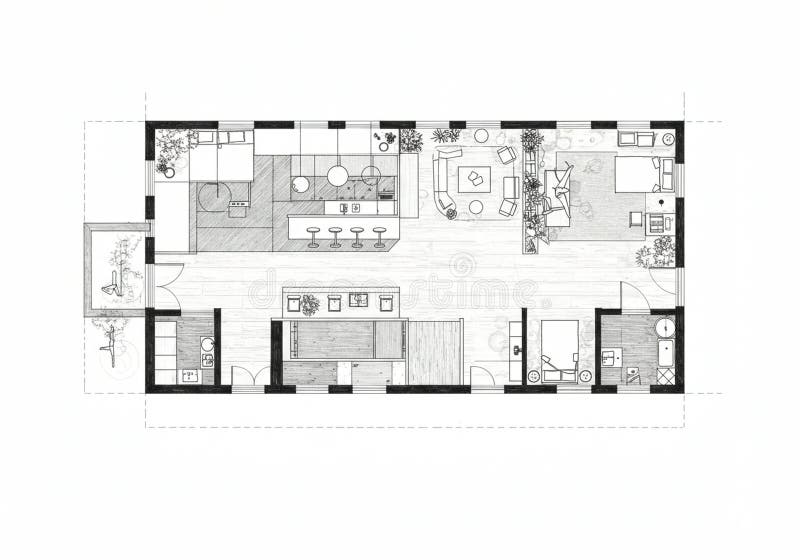 Floor Plan of a Rectangular Apartment Features Clearly Defined Spaces ...