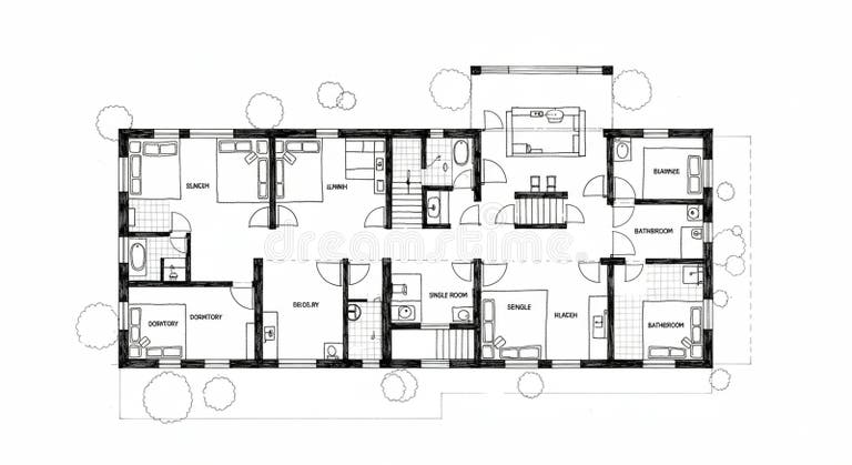 Floor Plan of a Rectangular Building with Multiple Defined Areas ...