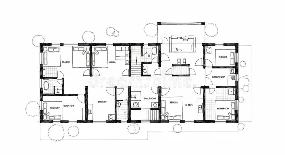 Floor Plan of a Rectangular Building with Multiple Defined Areas ...