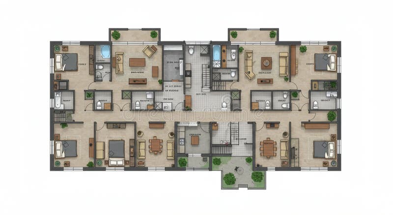 Floor Plan of a Residential Apartment Complex Featuring Three Separate ...