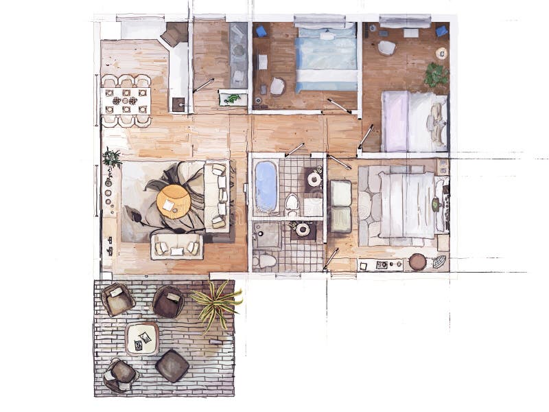 Floor plan sketch stock illustration. Illustration of design - 98160845