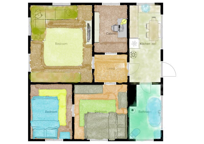 Floor Plan Sketch by Hand. Sketch Drawing of Apartment Flat Floor Plan ...