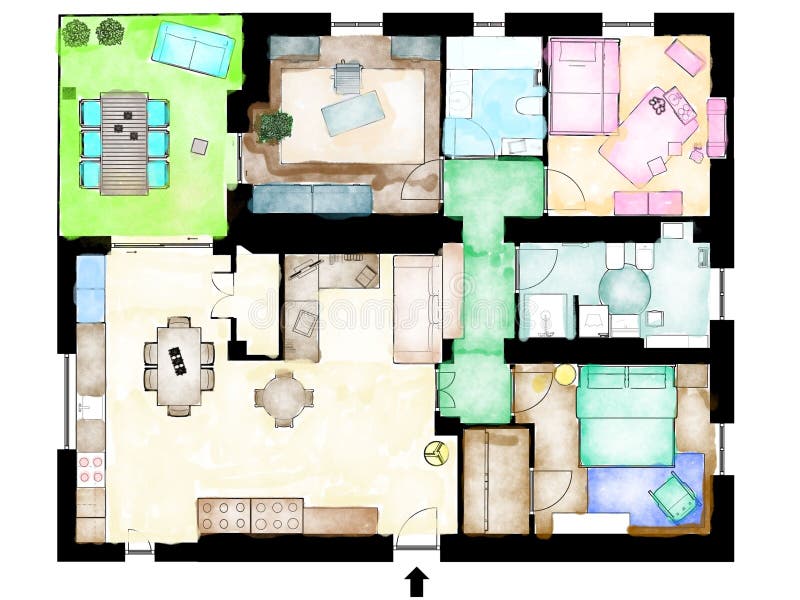 Floor Plan Sketch by Hand. Sketch Drawing of Apartment Flat Floor Plan ...