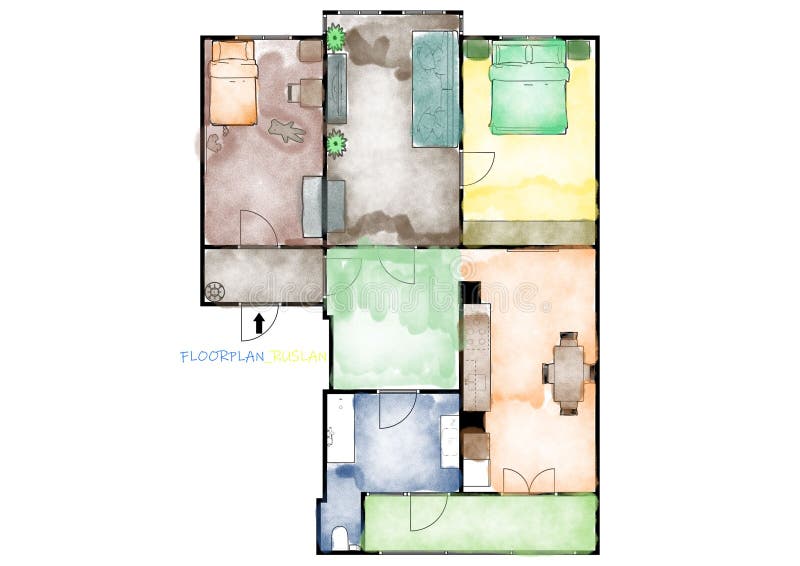 Floor Plan Sketch by Hand. Sketch Drawing of Apartment Flat Floor Plan ...