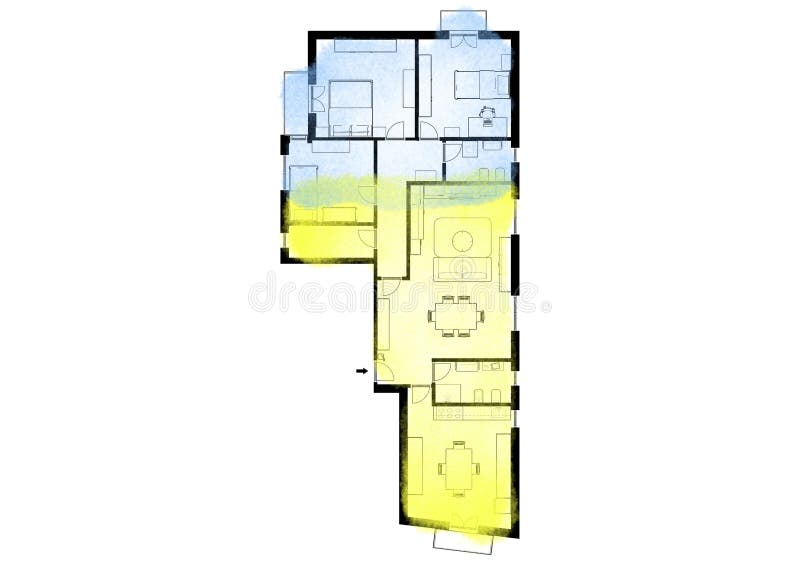 Floor Plan Sketch by Hand. Sketch Drawing of Apartment Flat Floor Plan ...