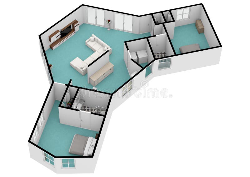 3d Floorplan Top View. 3D Illustration Floor Plan. Floor Plans for Real ...