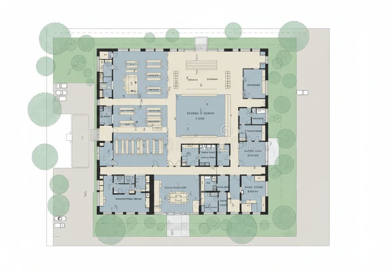 Floor Plan of a Square-shaped Building Featuring Various Labeled Rooms ...