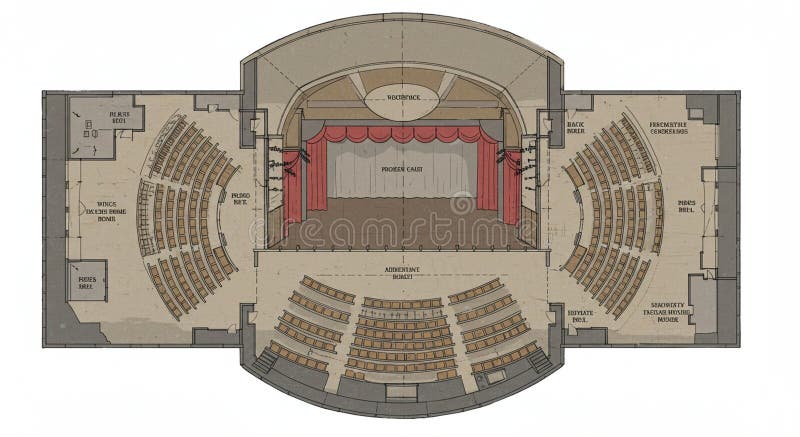 Floor Plan of a Theater Showing a Detailed Layout. the Stage, Labeled ...