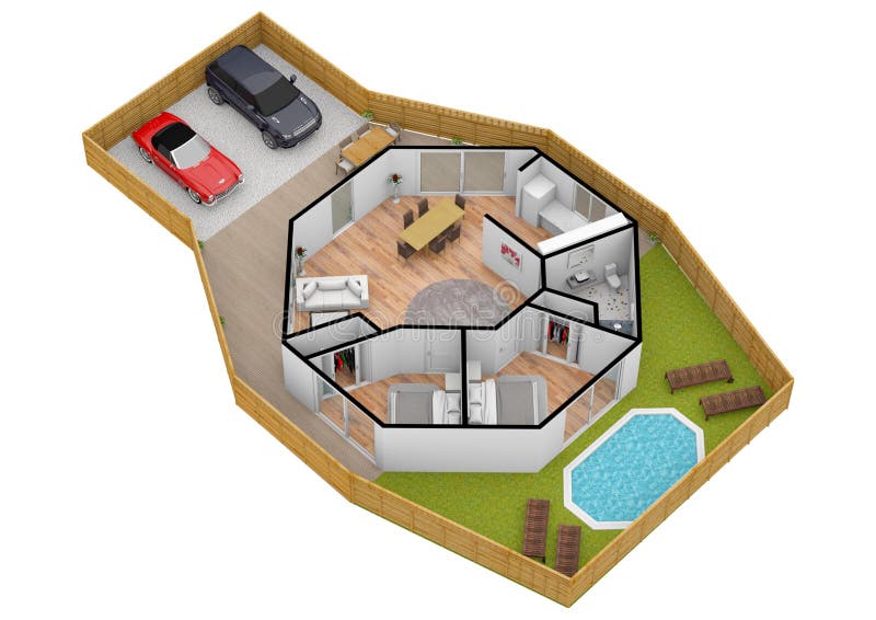 Floor Plan Top View. 3d Floor Plan. Stock Illustration - Illustration ...