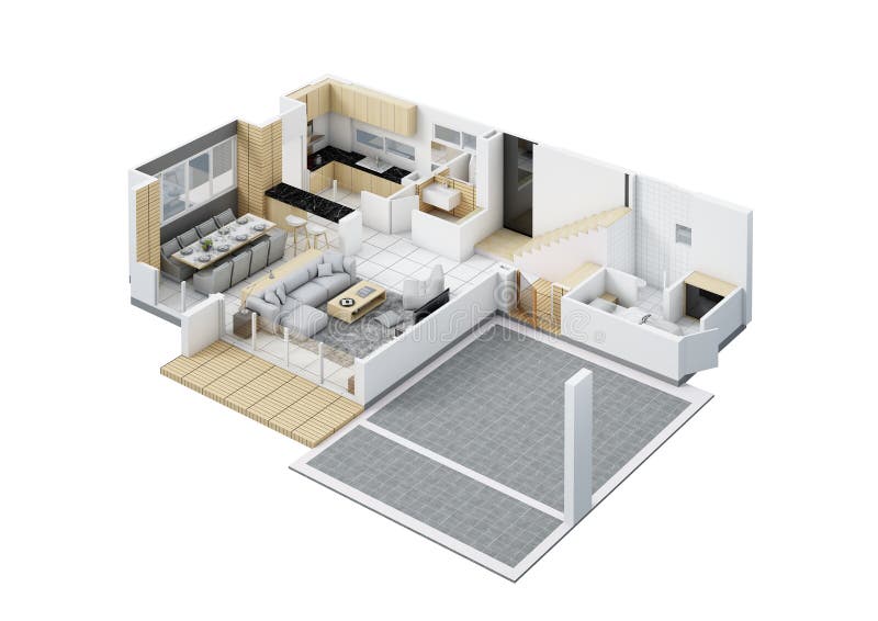 Floor Plan Top View. House Interior on White Background. 3D Render ...