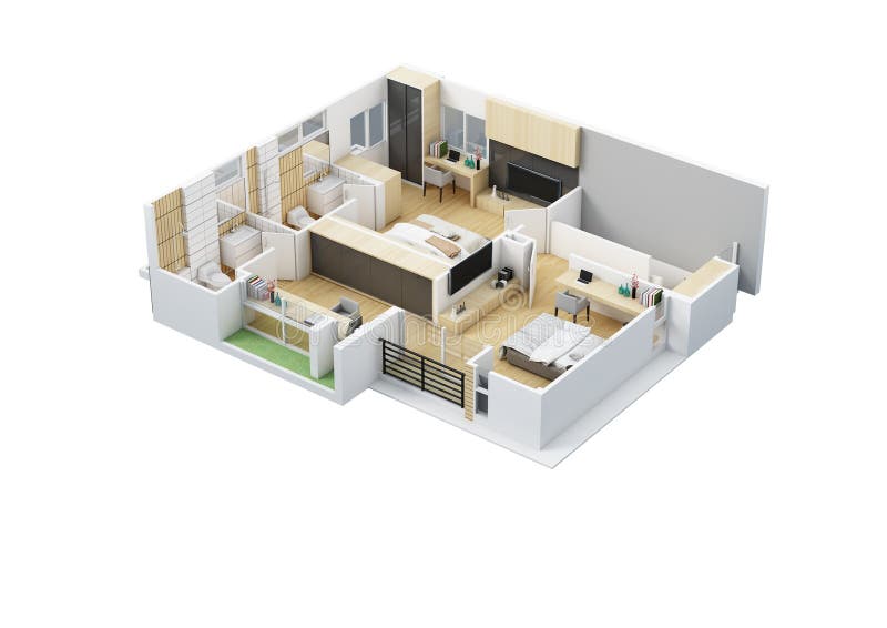 Floor Plan Top View. House Interior Isolated on White Background. 3D ...